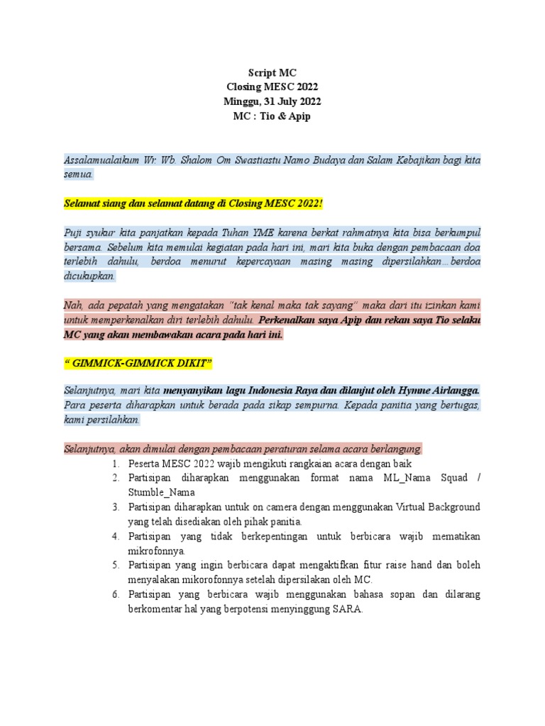 Script MC MESC CLOSING | PDF