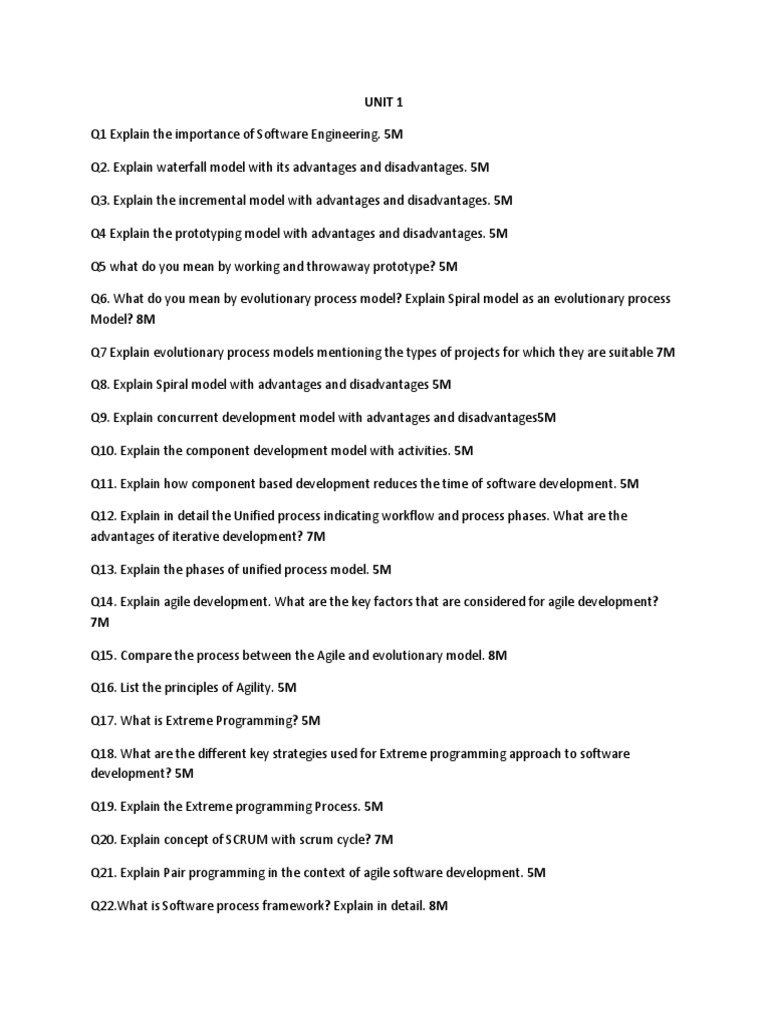 QB - Software Engineering - Unit1&2 | PDF | Agile Software Development | Software Development ...