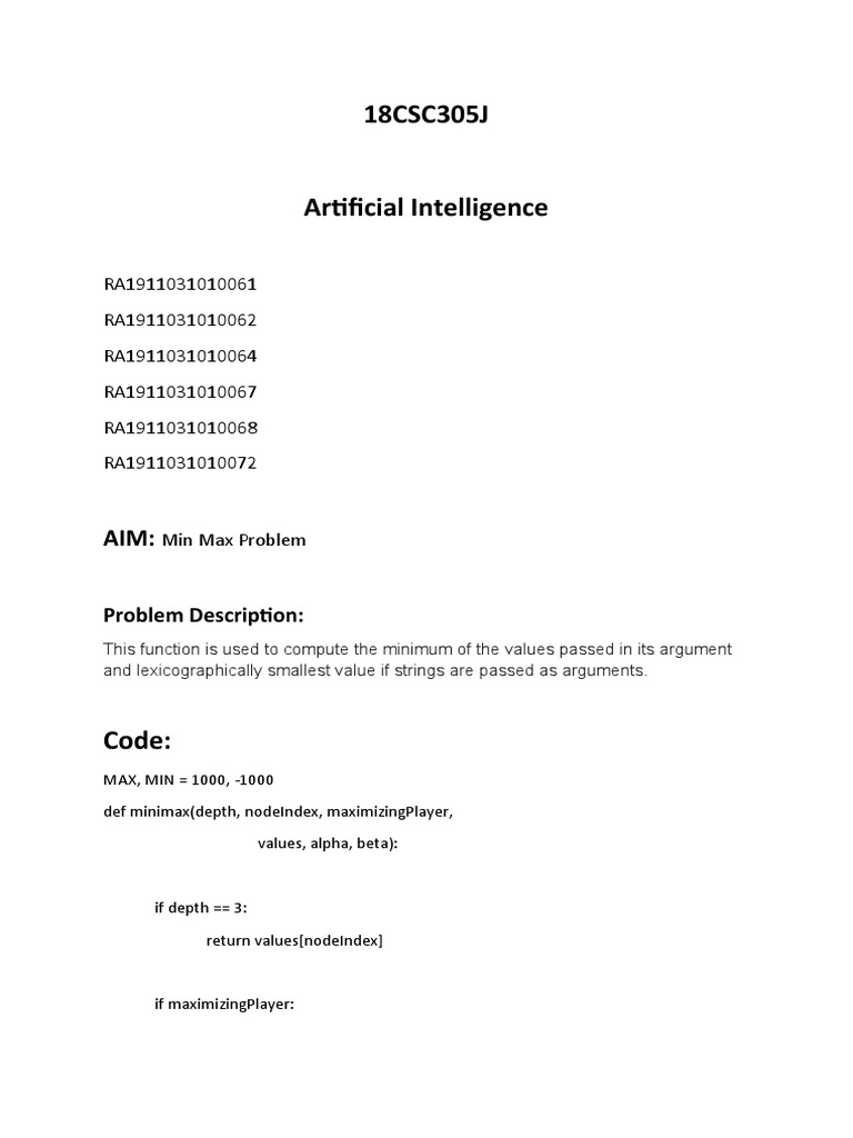 Minimax Algorithm in Python | PDF