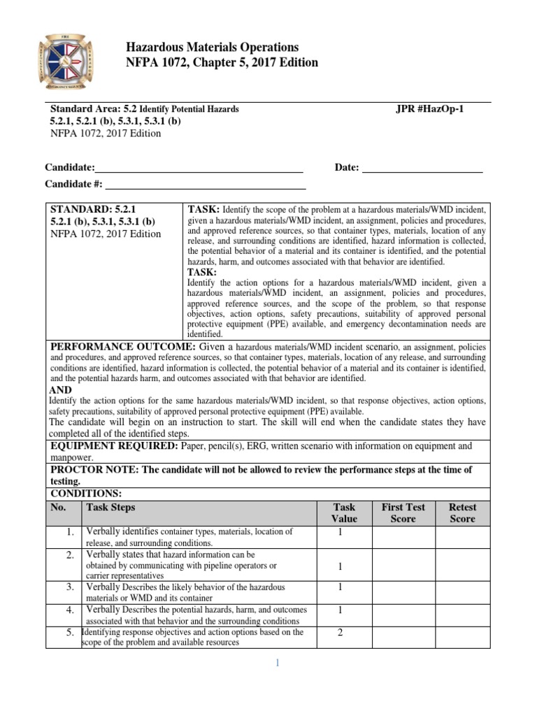 NFPA 1072 Ops Skills For Students | PDF | Personal Protective Equipment ...
