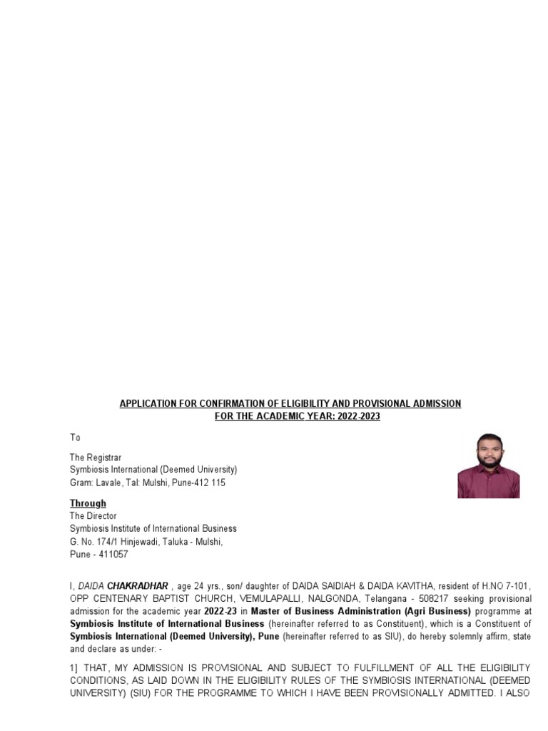 SIU Provisional Admission Eligibility Form | PDF | Academic Degree ...