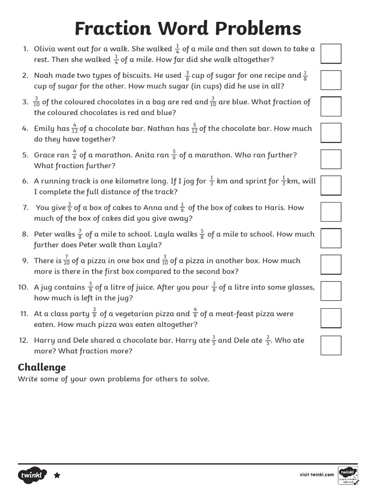 Pop Quiz - Fraction Word Problems | PDF | Food And Drink Preparation ...