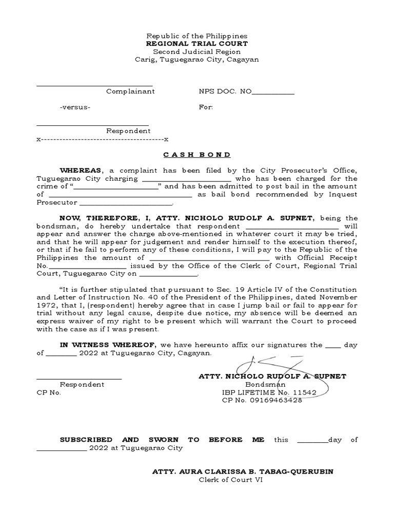 Cash Bond | Download Free PDF | Bail | Affidavit