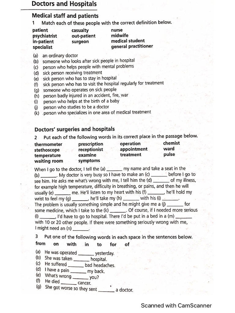 Vocabulary Doctors and Hospitals | PDF