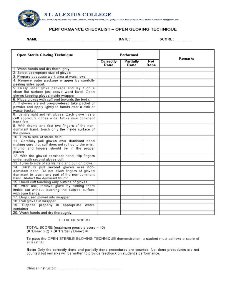 Checklist Open Gloving Technique - Doc Final | PDF | Hand | Glove