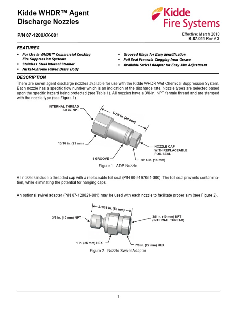 Kidde WHDR™ Agent Discharge Nozzles: P/N 87-1200XX-001 | PDF | Grilling