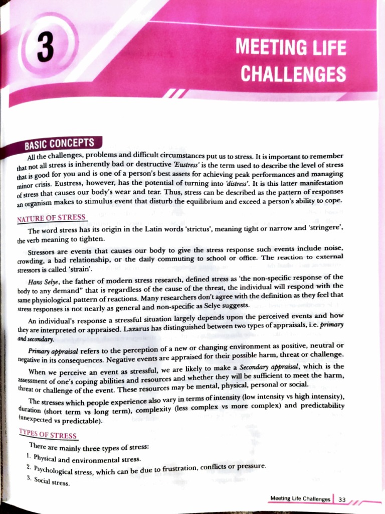 CH-Meeting Life Challenges Class XII | PDF | Stress (Biology) | Emotions