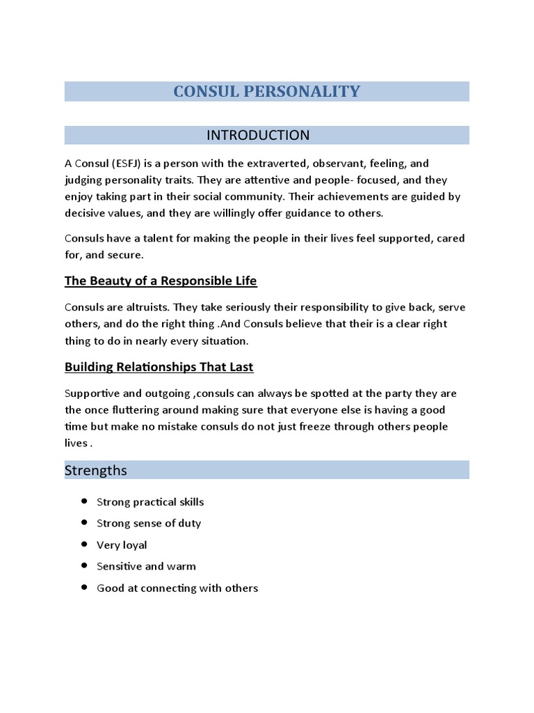 Consul Personality: The Beauty of A Responsible Life | PDF | Self ...