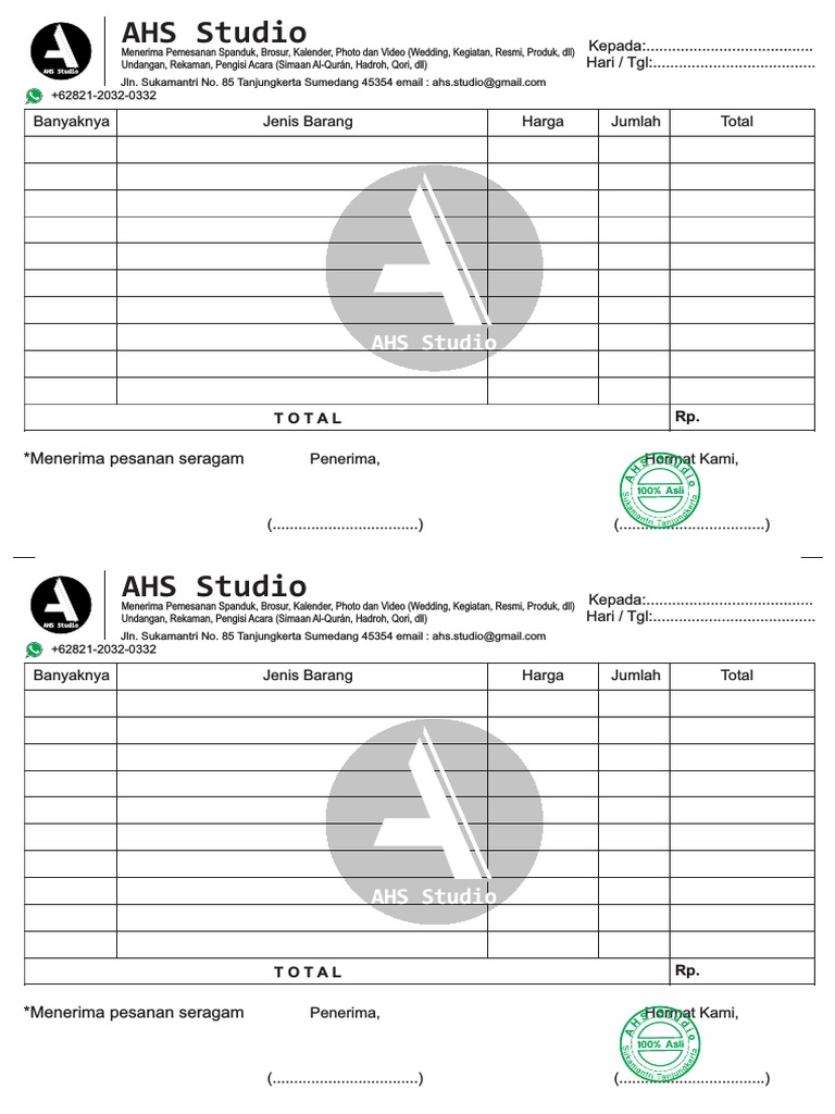 Desain Nota AHS Studio | PDF