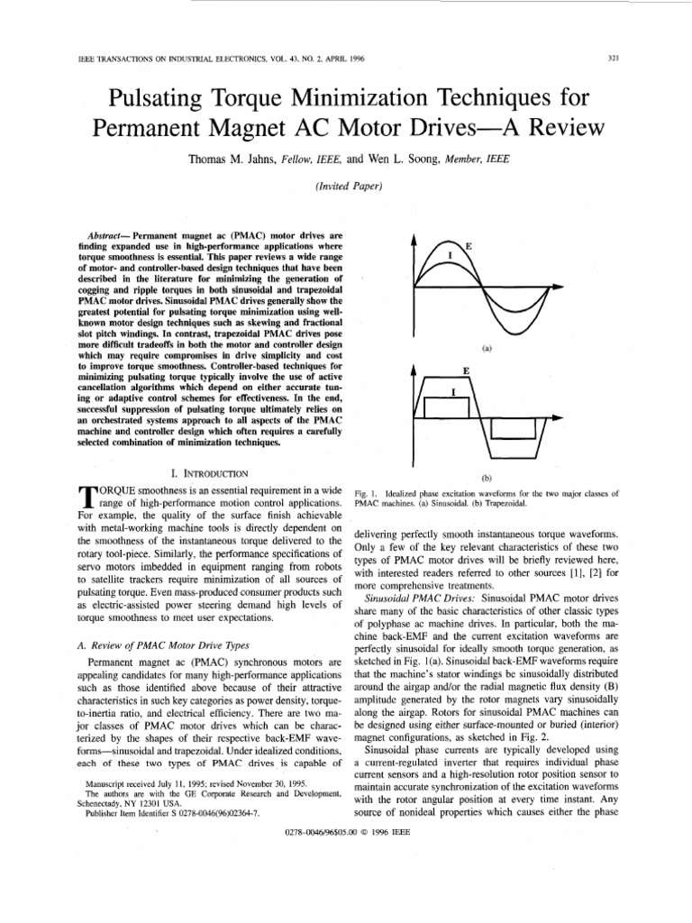 IEEE review of techniques for minimizing pulsating torque in PMAC motor ...