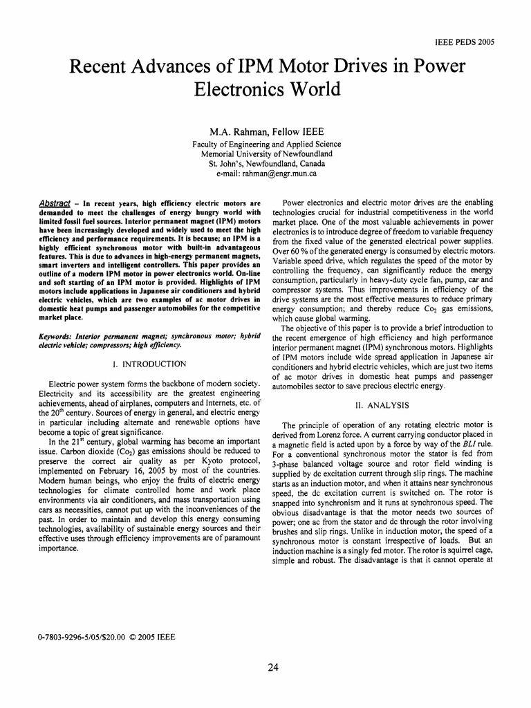 Recent Advances of IPM Motor Drives in Power Electronics World | PDF | Electric Motor ...
