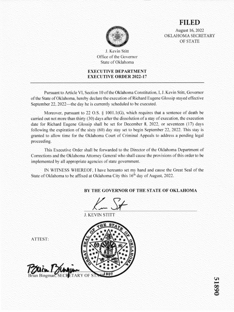 Richard Glossip Stay of Execution | PDF