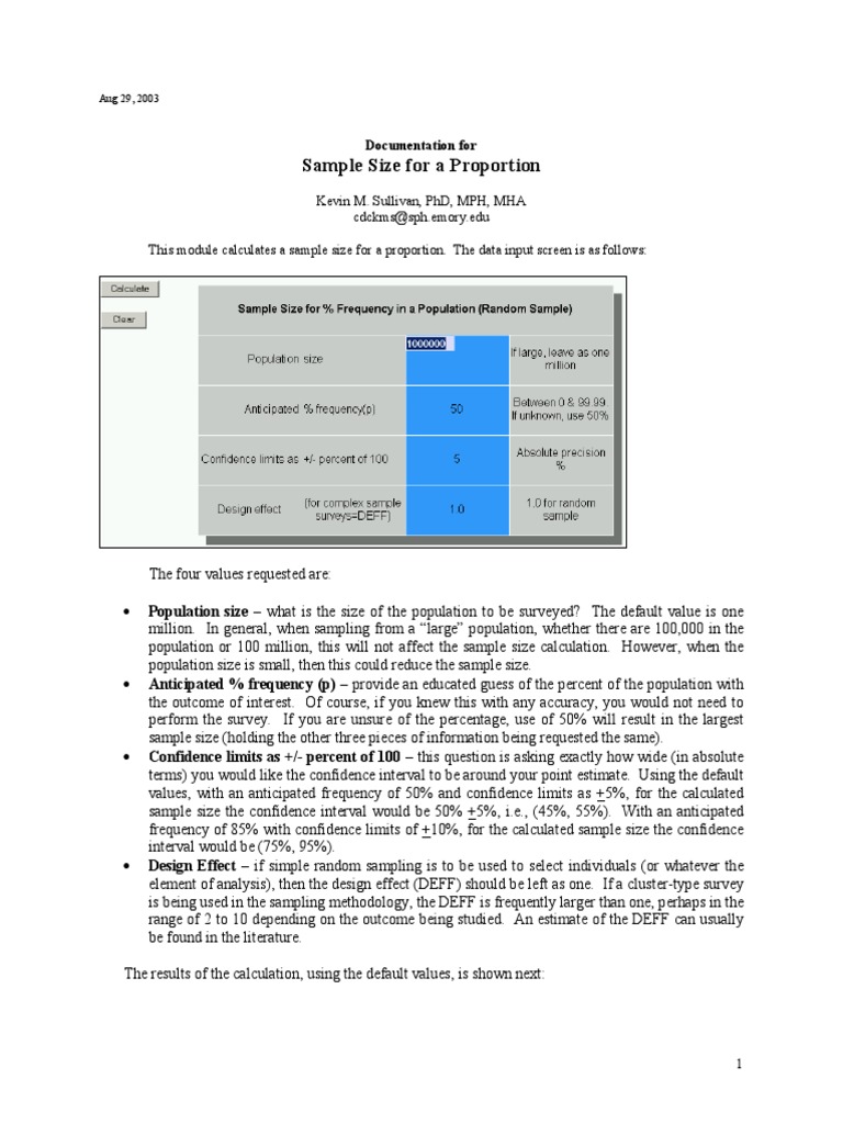 Sample Size For A Proportion | Download Free PDF | Sample Size ...
