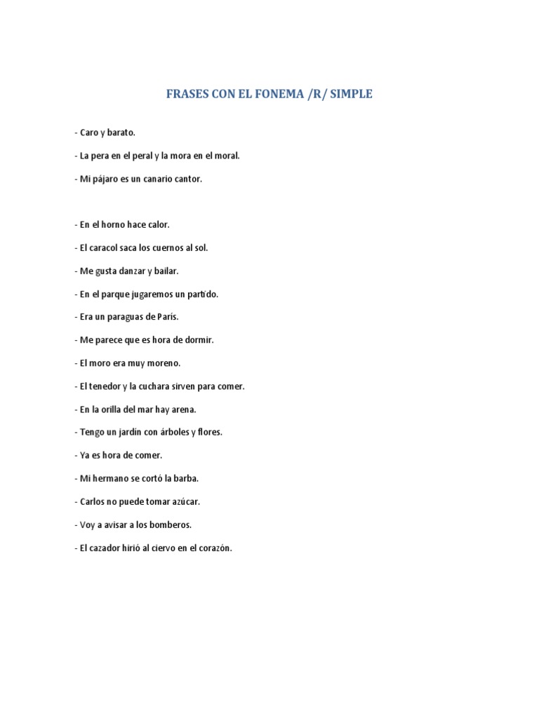 Frases Con El Fonema R Simple | PDF
