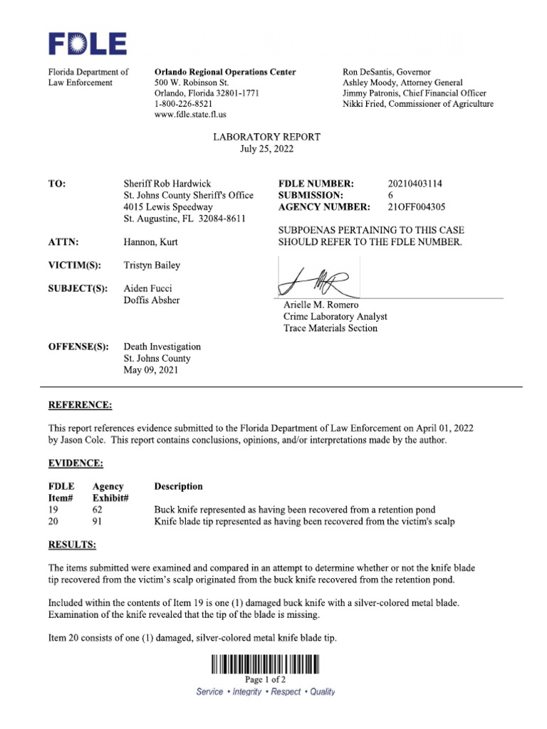 Evidence Report in Tristyn Bailey Case | PDF