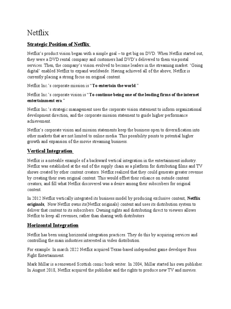 Netflix Integration and Intensive Strategy | PDF | Netflix | Strategic ...
