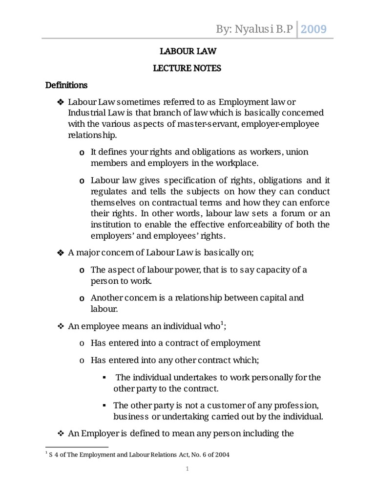 Labour Law Lecture Notes DDP 1 | PDF | Labour Law | Employment