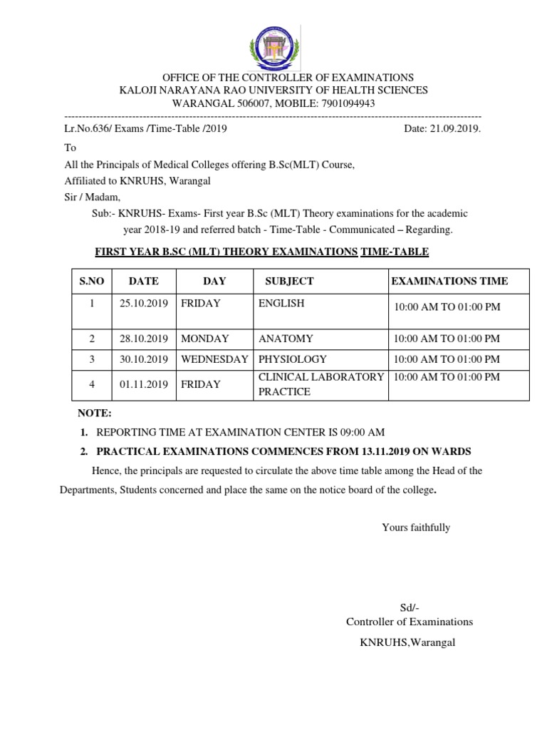B.SC (MLT) - 1st & 2nd Year TIME TABLE | PDF | Health Sciences | Medicine