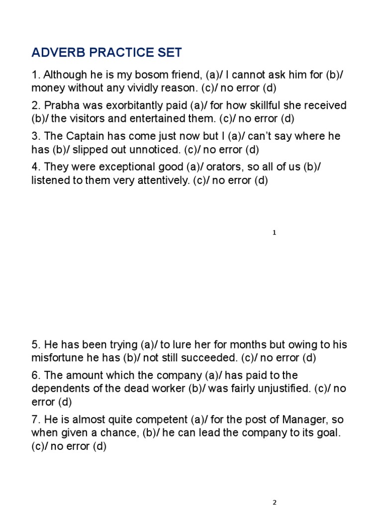 Adverb Practice Set | PDF