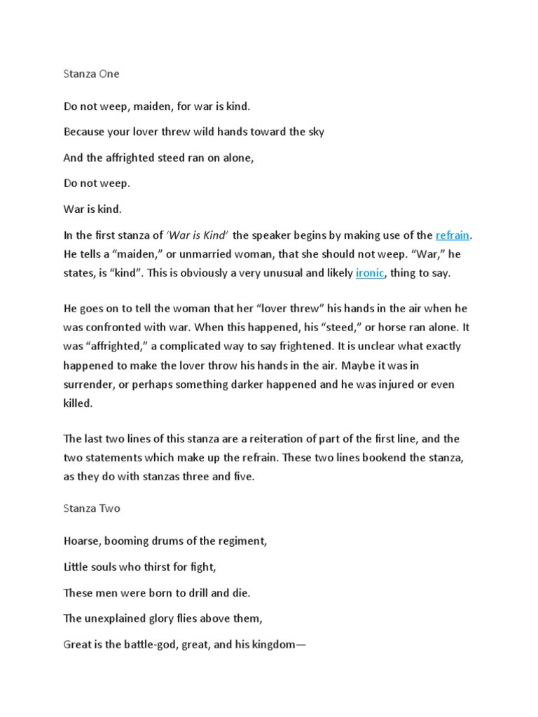 War Is Kind Analysis | PDF