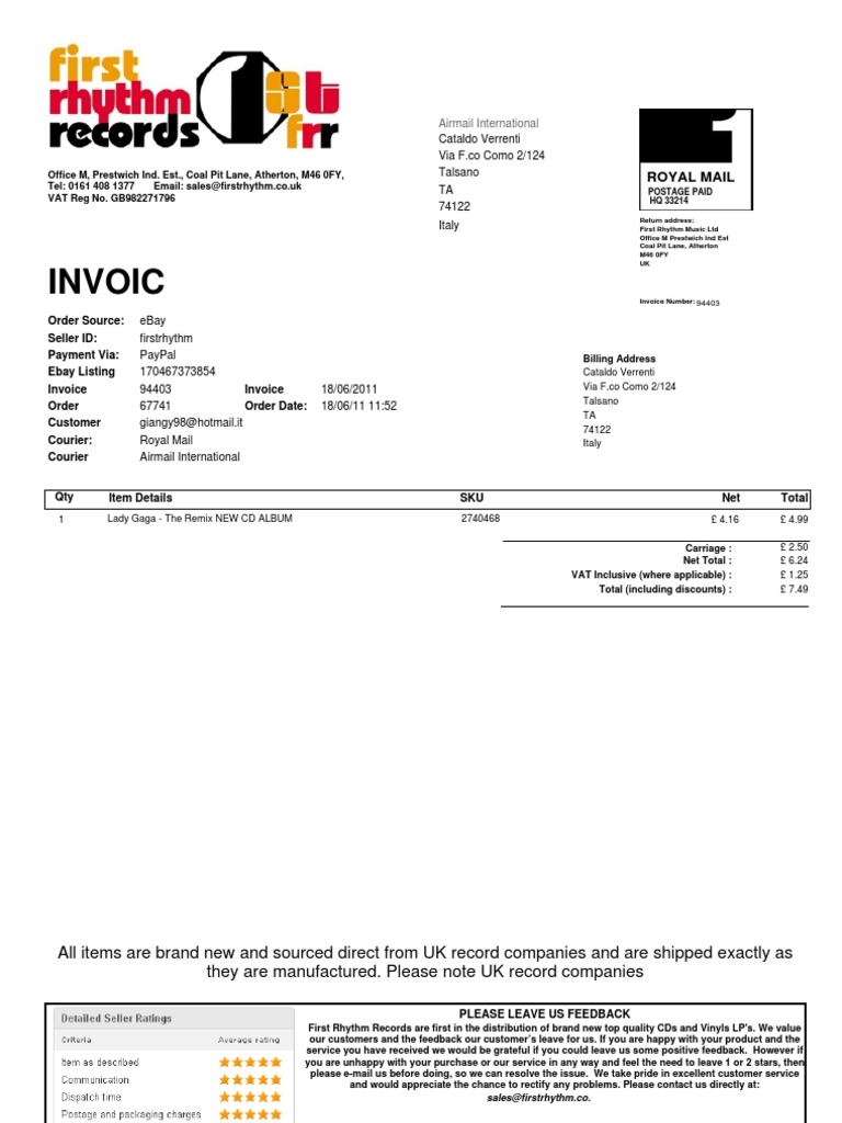 Amazon Invoice for CD Purchase | PDF
