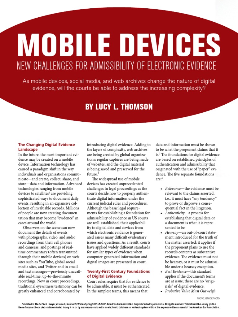 Mobile Devices: New Challenges For Admissibility of Electronic Evidence | PDF | Relevance (Law ...