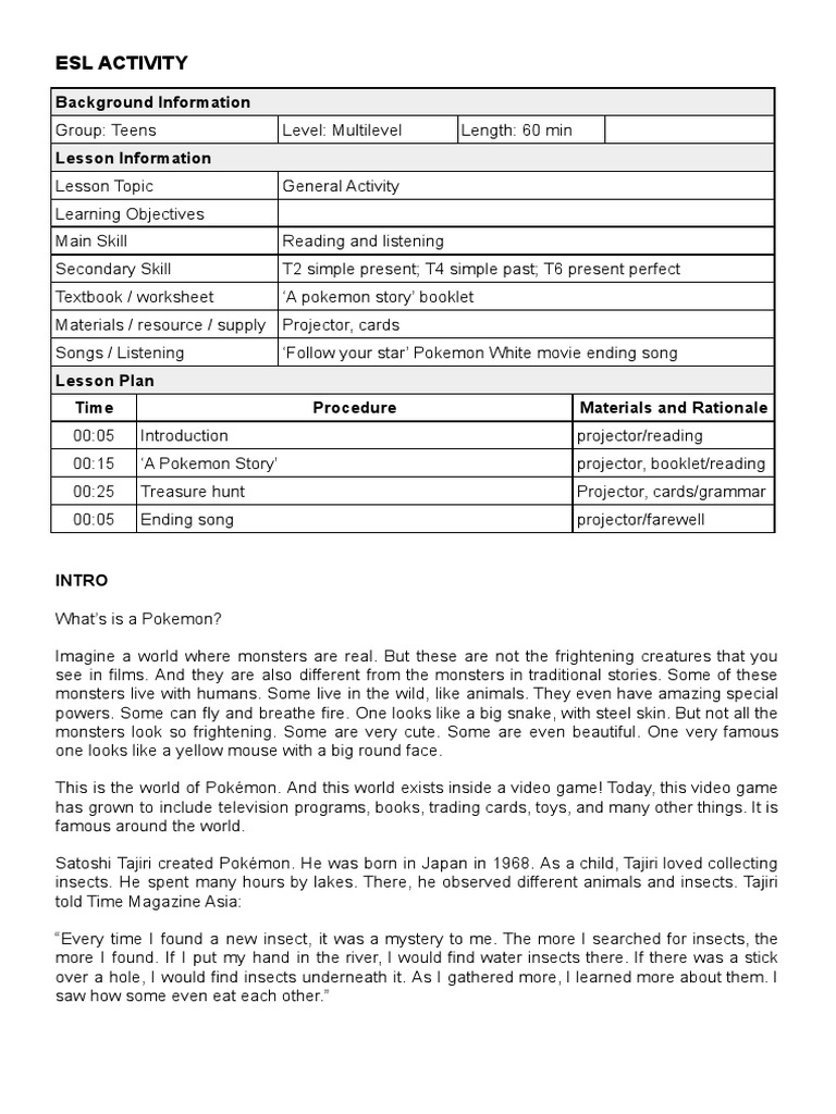 Lesson Plan | PDF | Pokémon