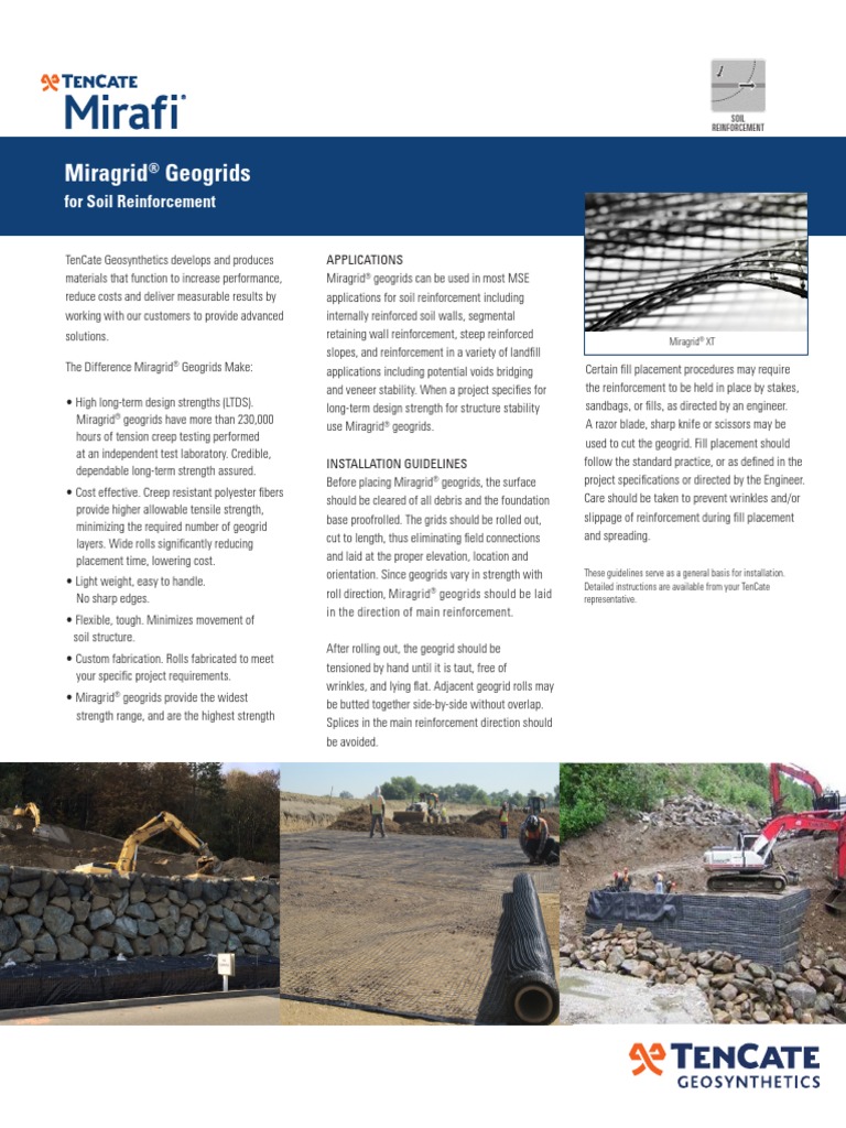 Miragrid Geogrids: For Soil Reinforcement | PDF | Civil Engineering ...