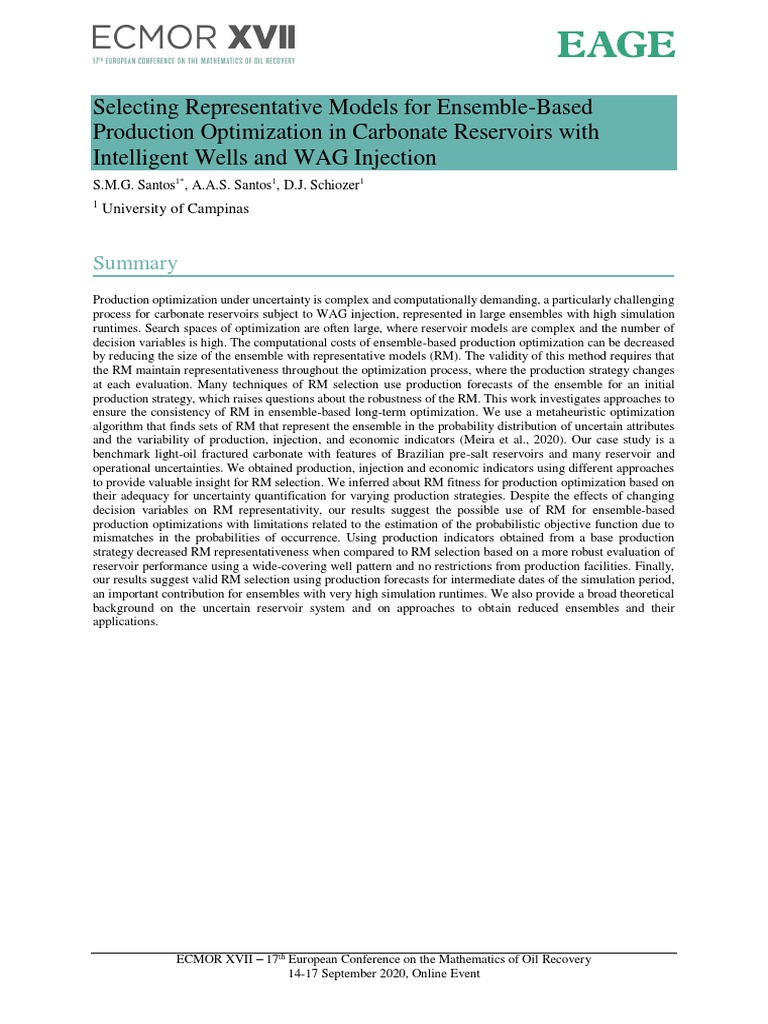 Selecting Representative Models For Ensemble-Based Production ... Selecting Representative Models For Ensemble-Based Production ...