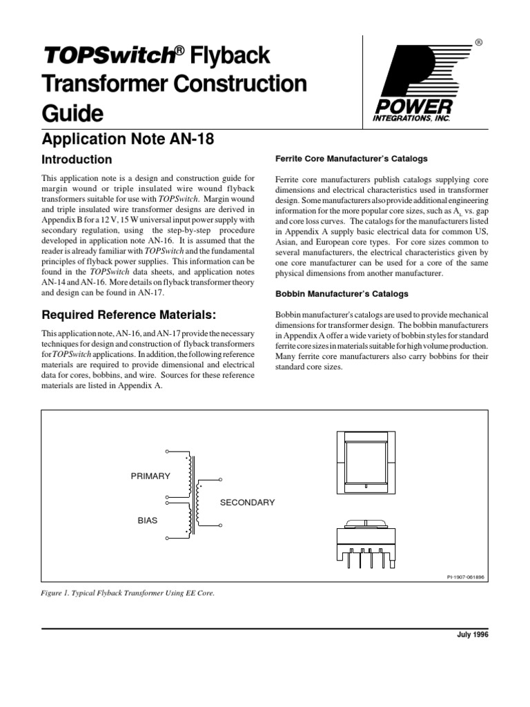 TopSwitch Flyback Transformer Construction Guide AN18 | PDF