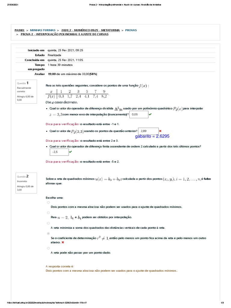 Prova de Interpolação e Ajuste de Curvas | PDF | Interpolação | Matemática