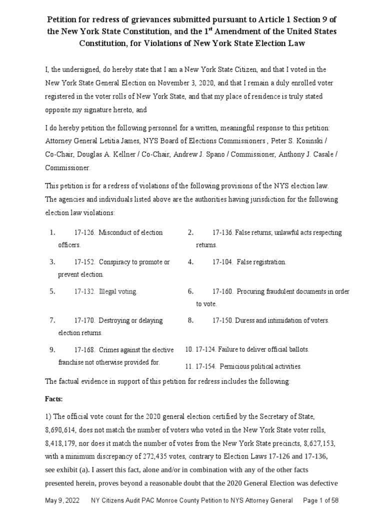 NY CitizensAudit Petition MONROE 20220509 Public (8527) | PDF | U.S ...