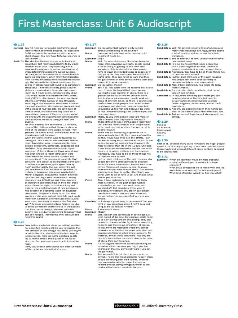 Students Book Audioscript U6 A4 | PDF | Intelligence Quotient | Optimism