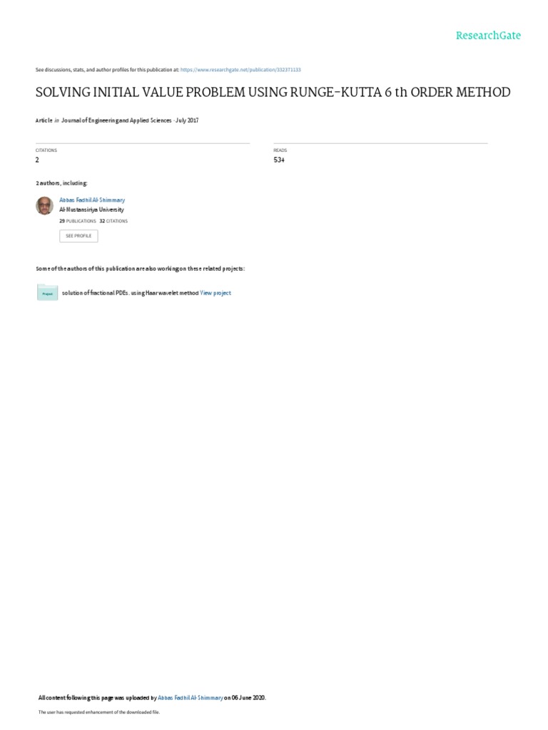 Solving Initial Value Problem Using Runge-Kutta 6 TH Order Method | PDF | Differential Equations ...