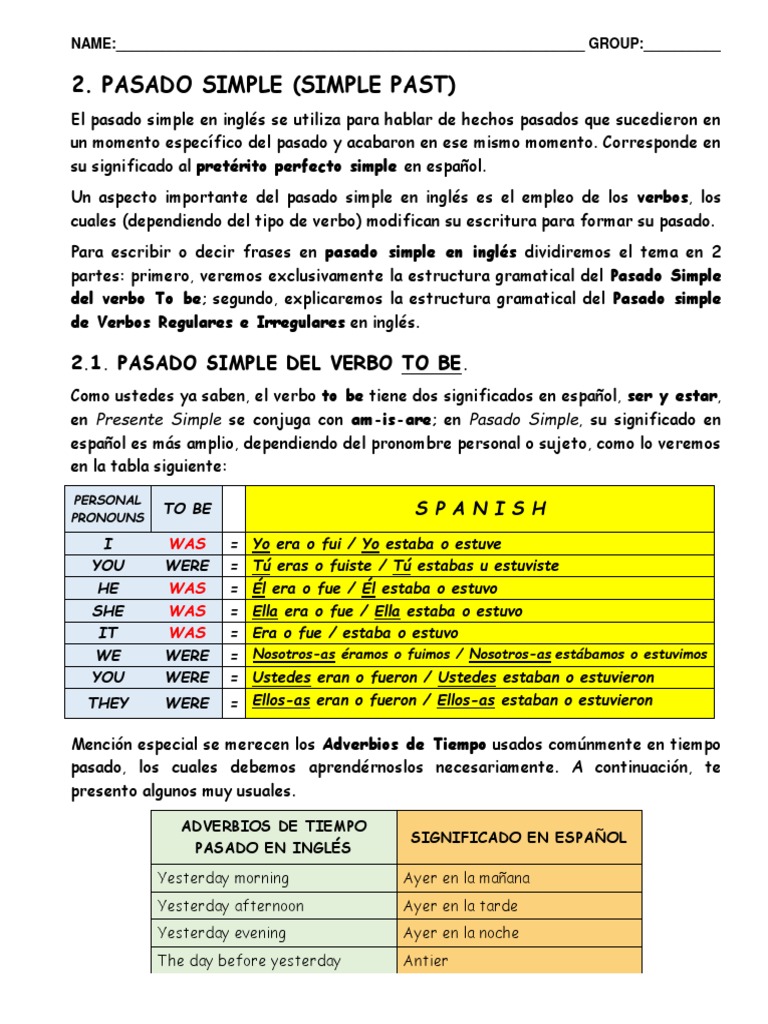 Pasado Simple To Be | PDF | Verbo | Relaciones sintácticas
