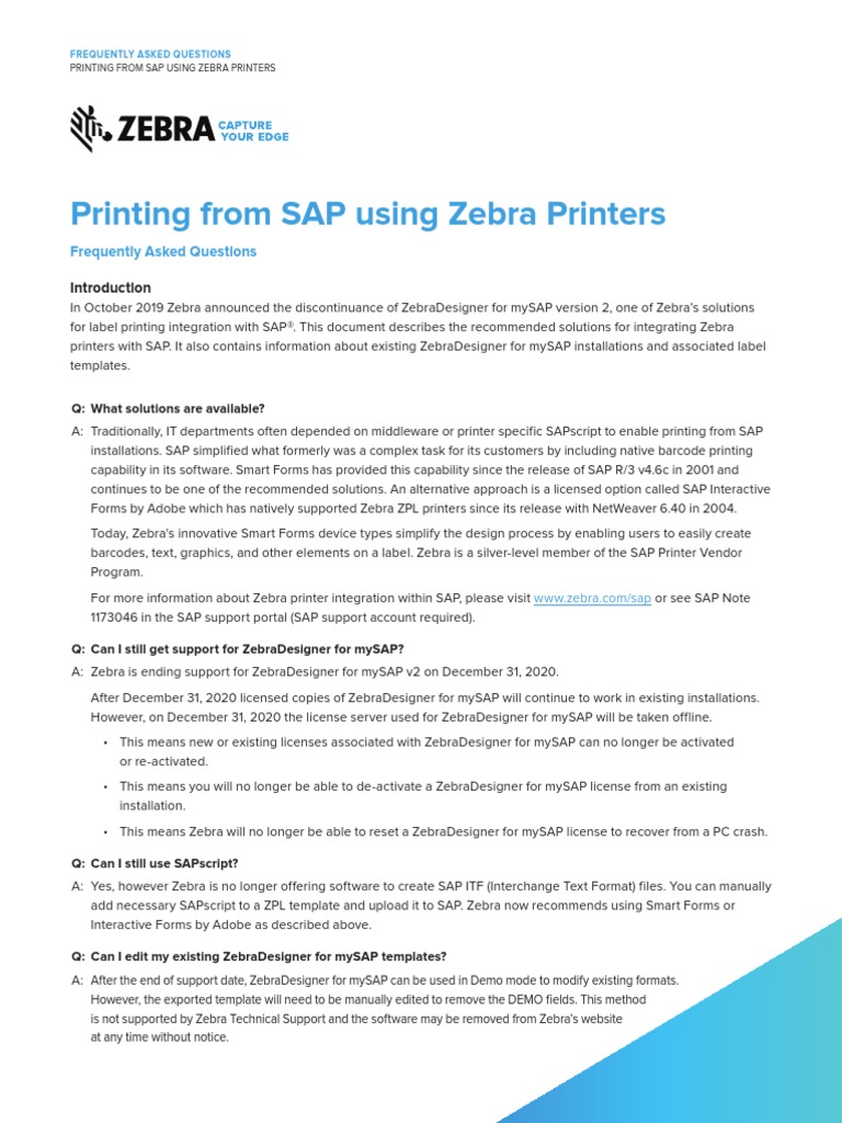 Printing From SAP Using Zebra Printers: Frequently Asked Questions ...