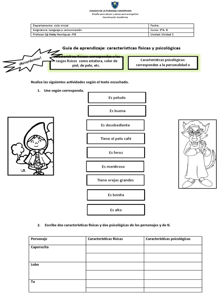 Guia Caracteristicas Fisicas y Psicologicas | PDF | Artes del Lenguaje ...