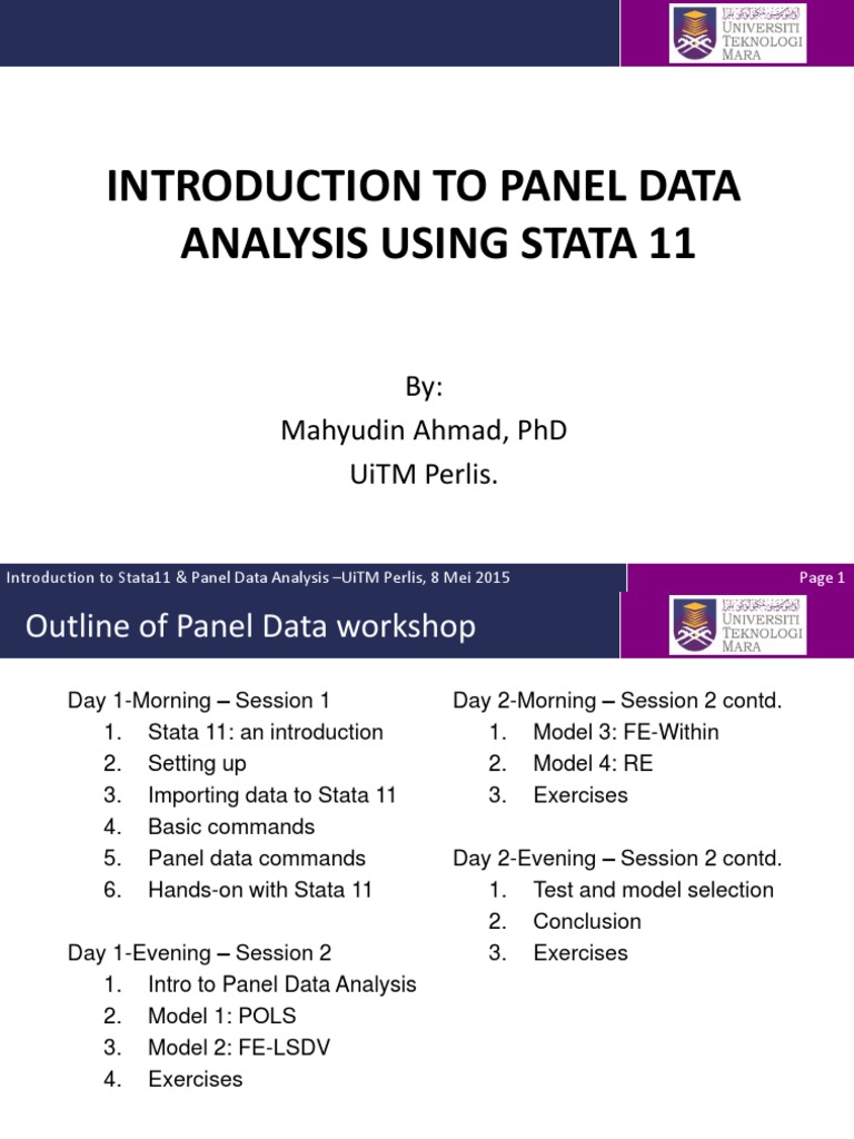 Intro To Panel Data Analysis Using Stata-UiTM Perlis-Mei2015 | PDF | Fixed Effects Model ...