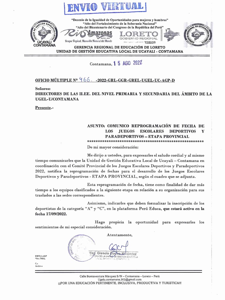 Oficio - Reprogramación de Fechas Jedpd | PDF