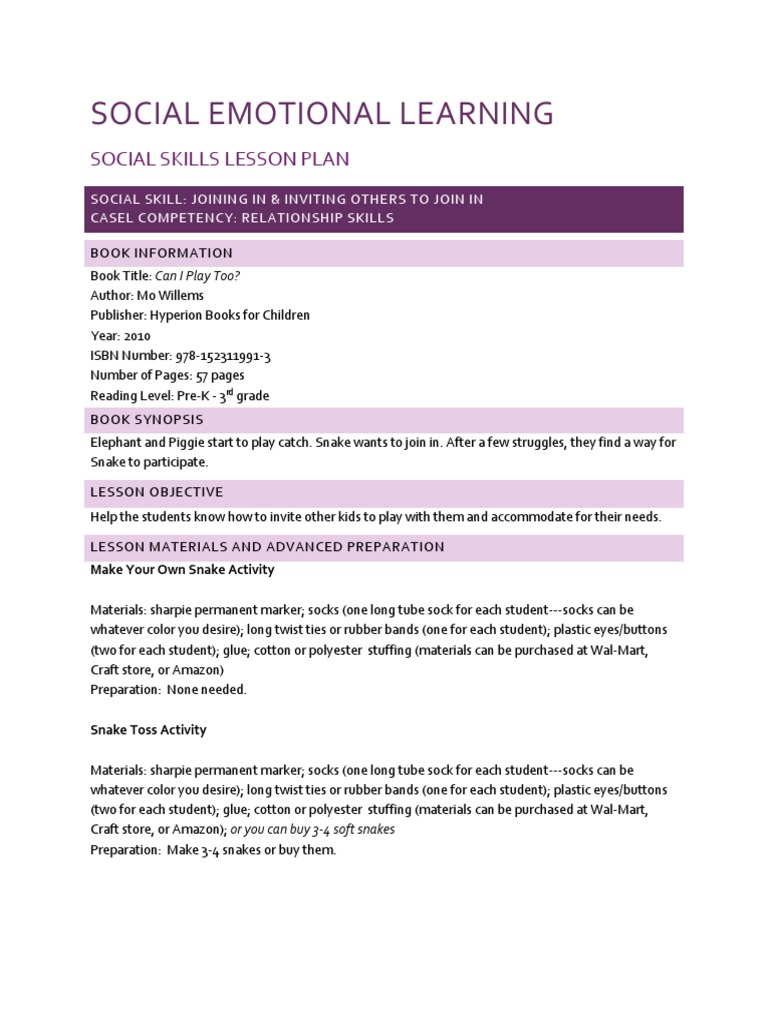 Social Emotional Learning: Social Skills Lesson Plan | PDF ...