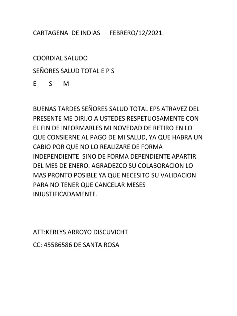 Carta de Retiro Eps | PDF