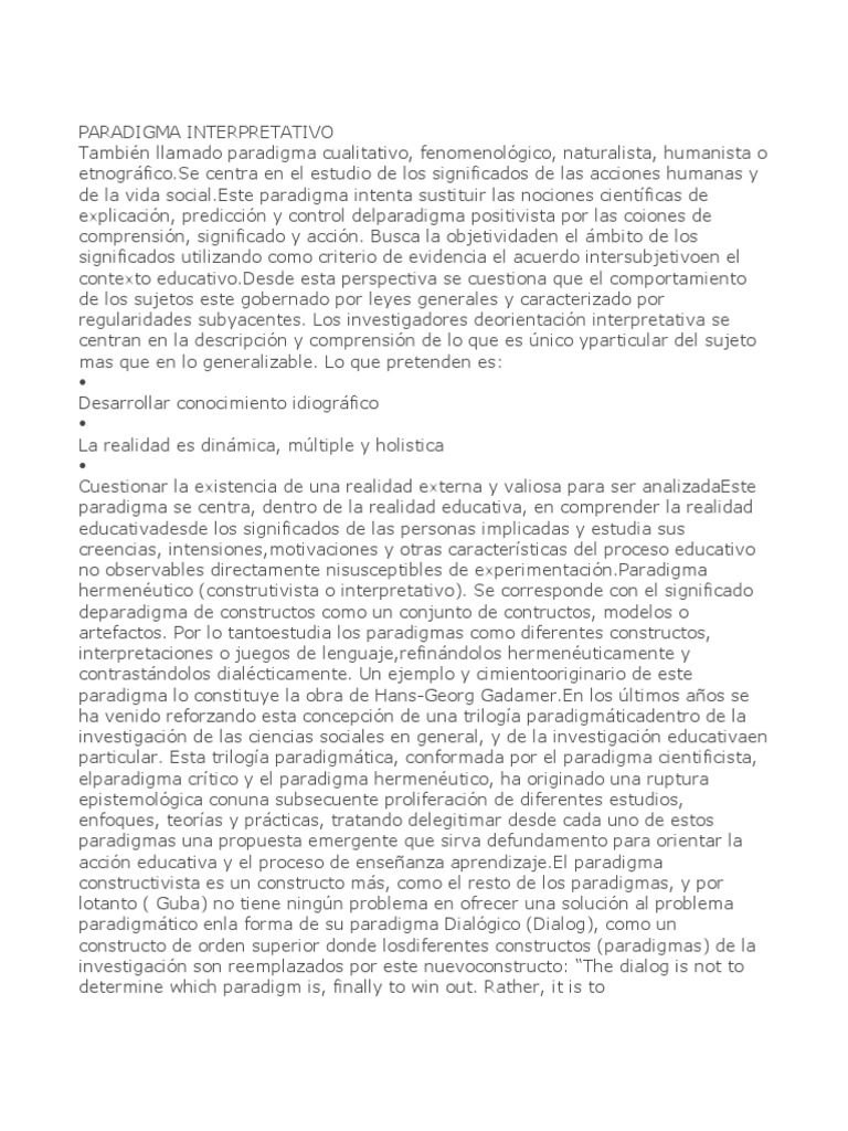Características del Paradigma Interpretativo | PDF | Paradigma ...