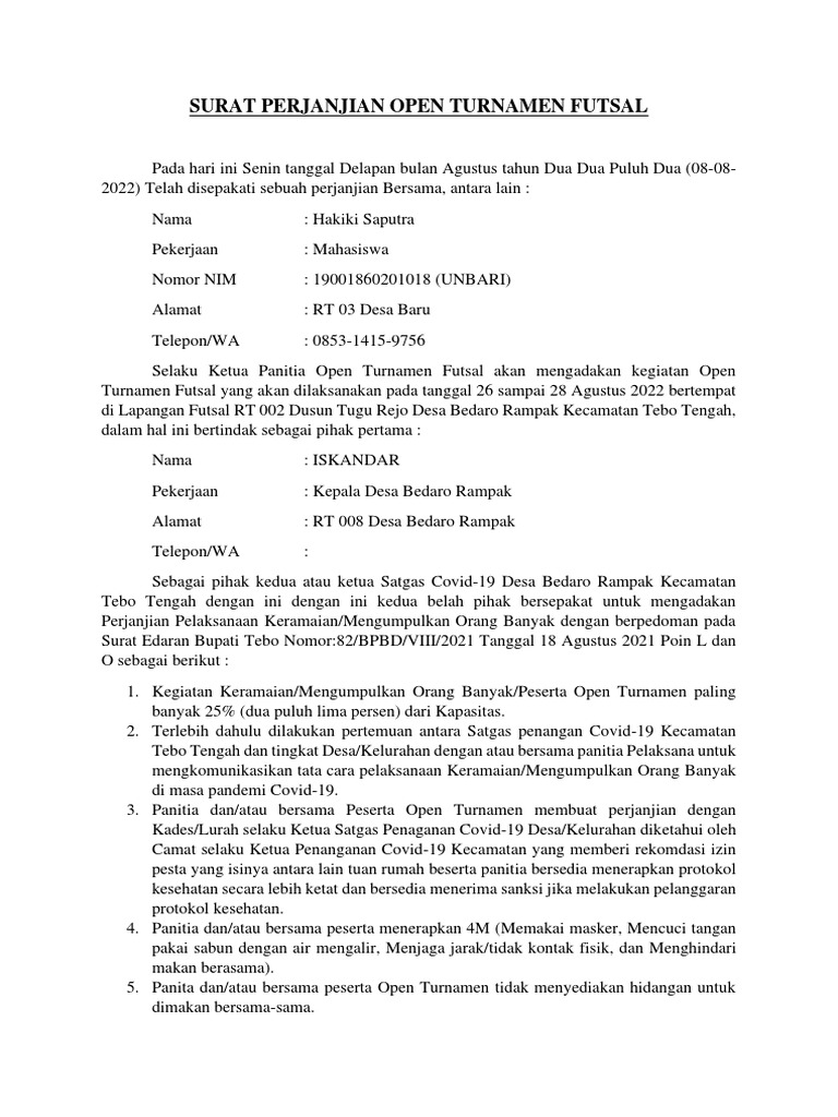 Perjanjian Turnamen Futsal 2022 | PDF | Gaya Hidup