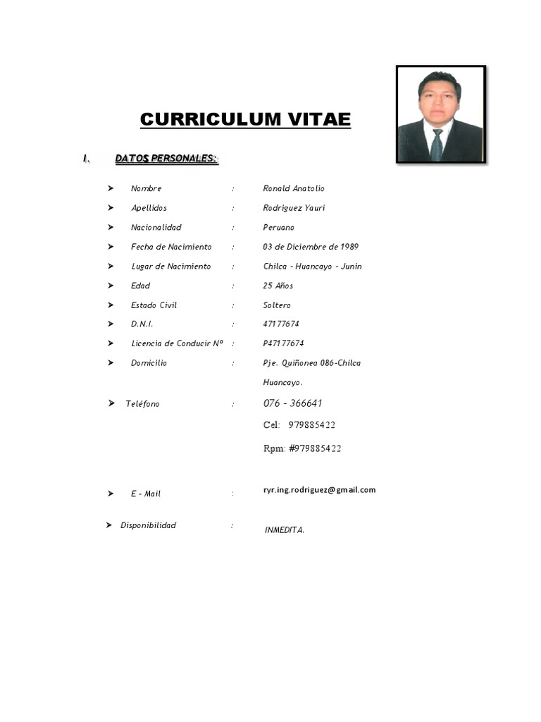 CV Ronald Ultimo (Actualizado) - 1 Parte | PDF | Ingeniería