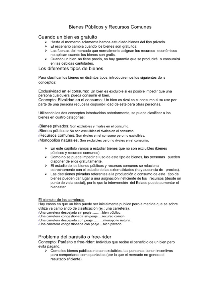 Bienes Públicos y Recursos Comunes | PDF | Bien público | Bienes