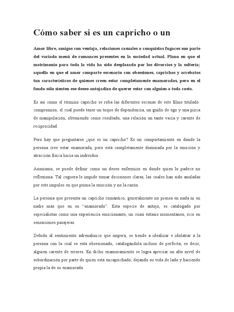 Cómo Saber Si Es Un Capricho o Un | PDF | Amor | Sicología