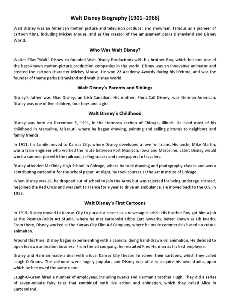 Walt Disney Biography | PDF | Walt Disney | Animation