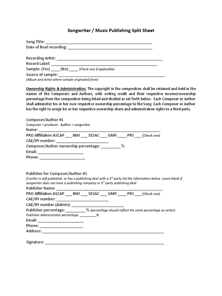 Music Money Makeover Split Sheet | PDF | Performing Arts | Music ...