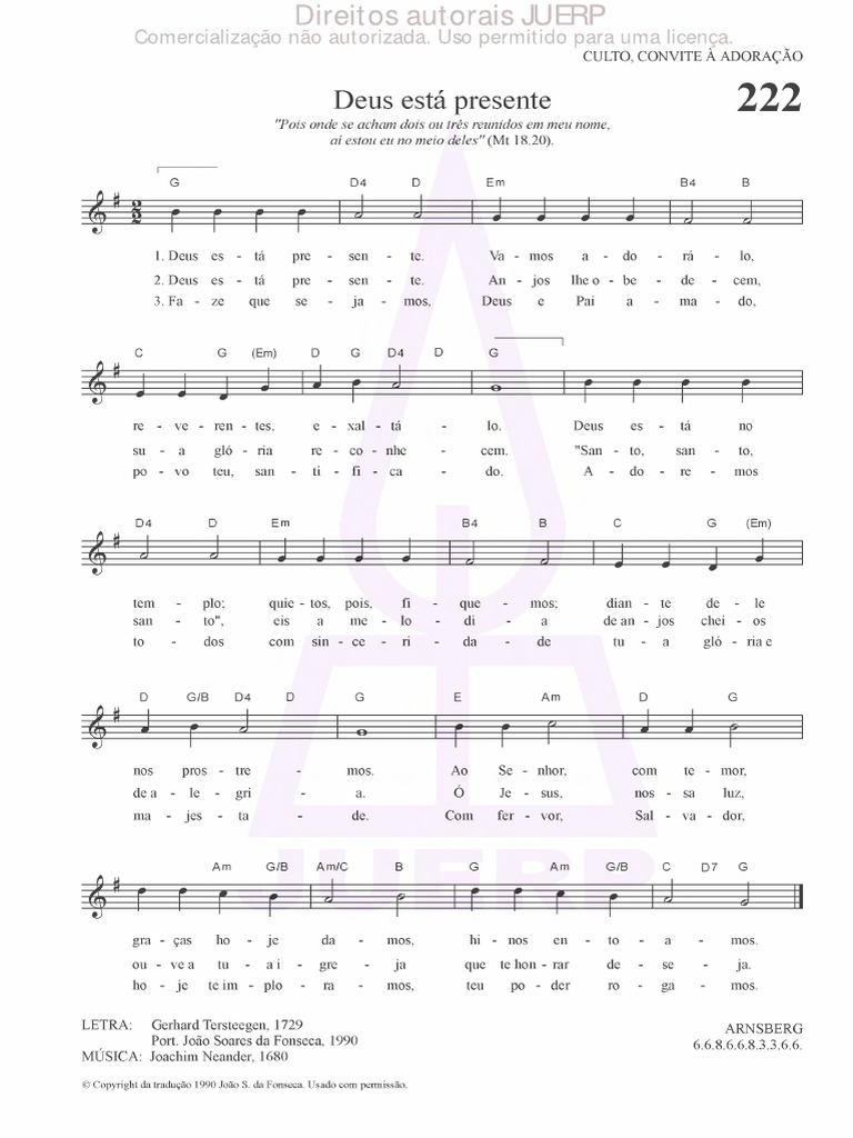 Partitura - Deus Está Presente HCC 222 | PDF