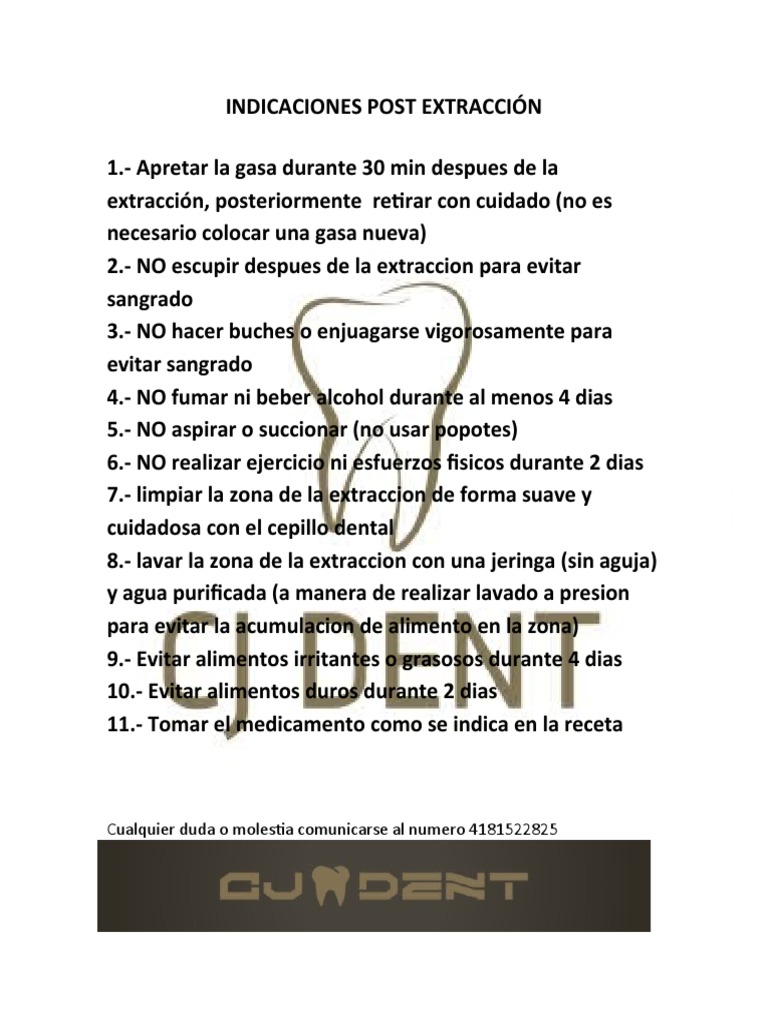Indicaciones Post Extracción | PDF